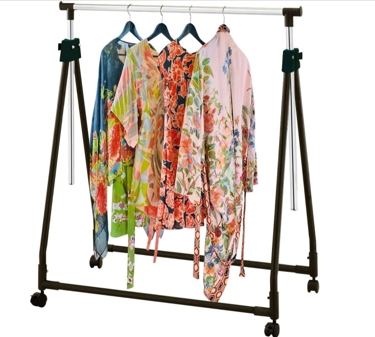 Heavy Duty Clothes Hanging Rail Foldable Garment Rack On Wheels Adjust ...